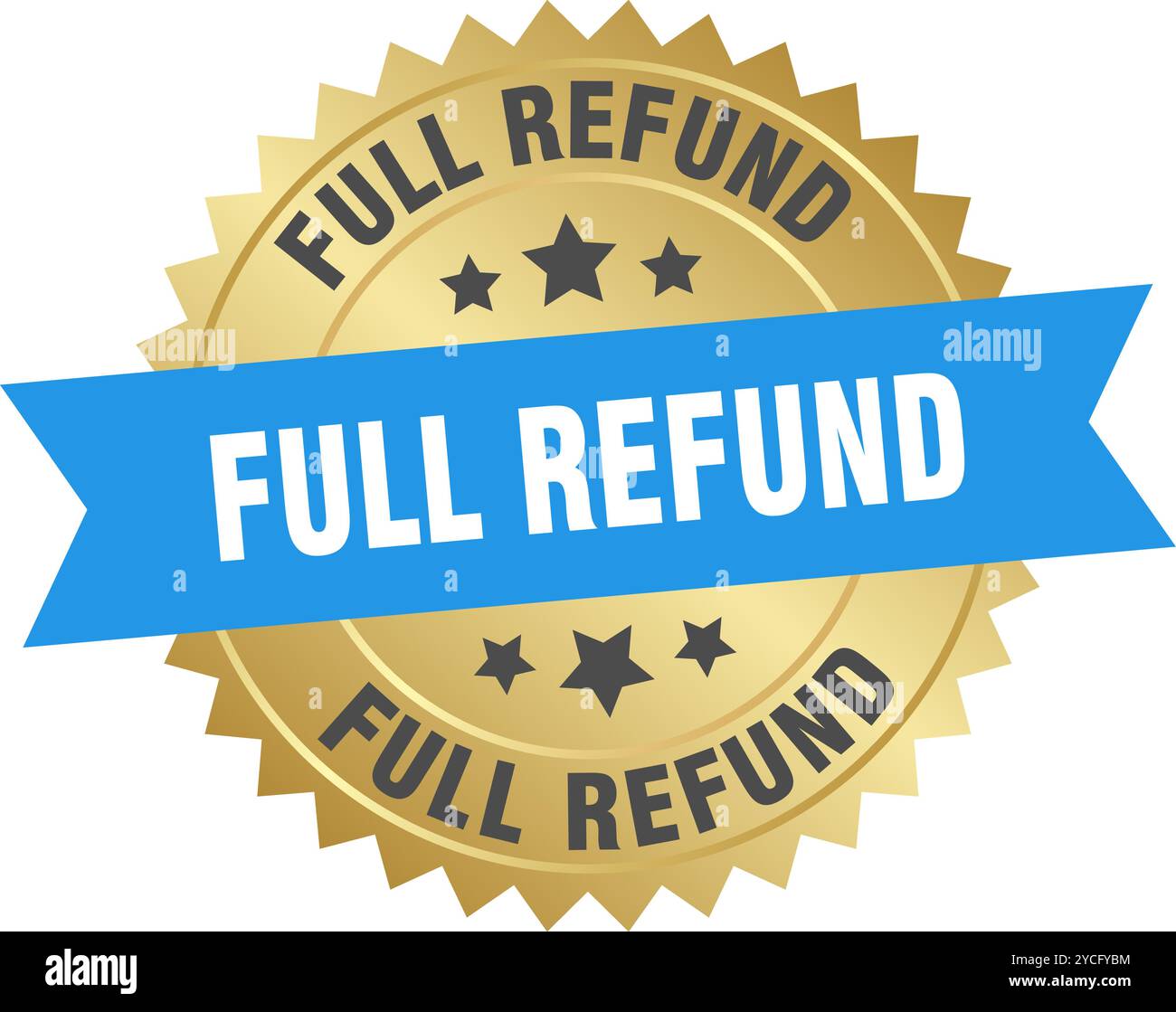 full refund round blue and gold label isolated on transparent ...