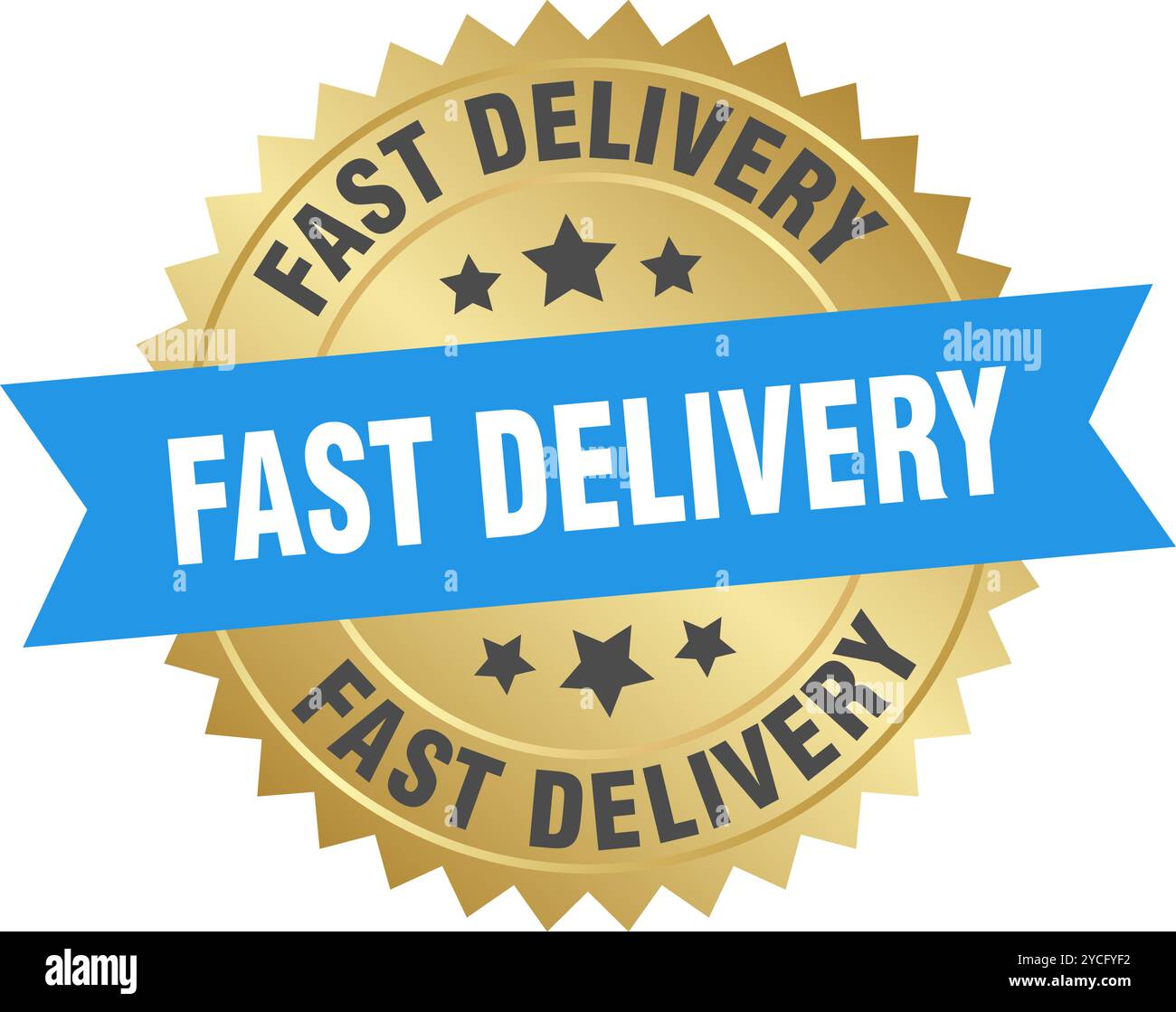 fast delivery round blue and gold label isolated on transparent ...