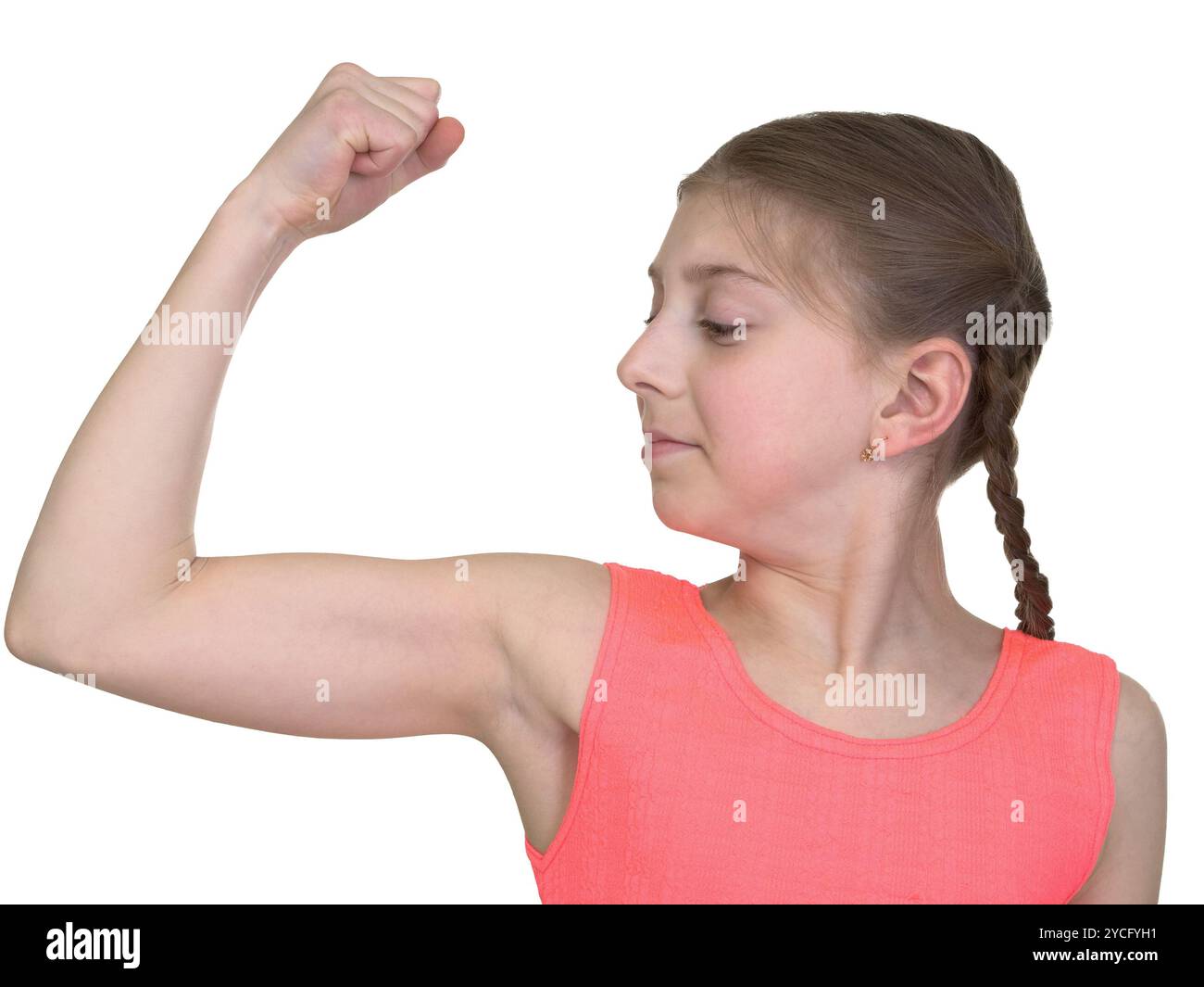 Girl demonstration us muscular system on the white background Stock ...