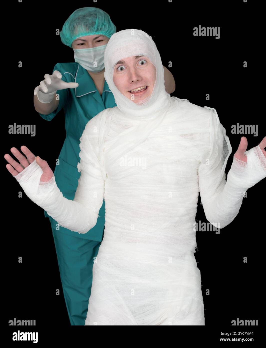 Man in bandage and nurse Stock Photo - Alamy