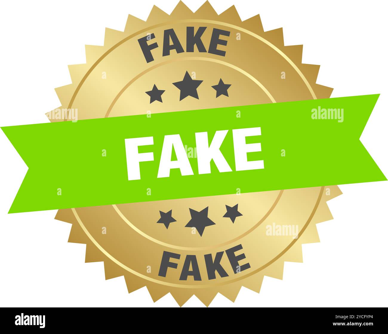 fake round green and gold label isolated on transparent background ...
