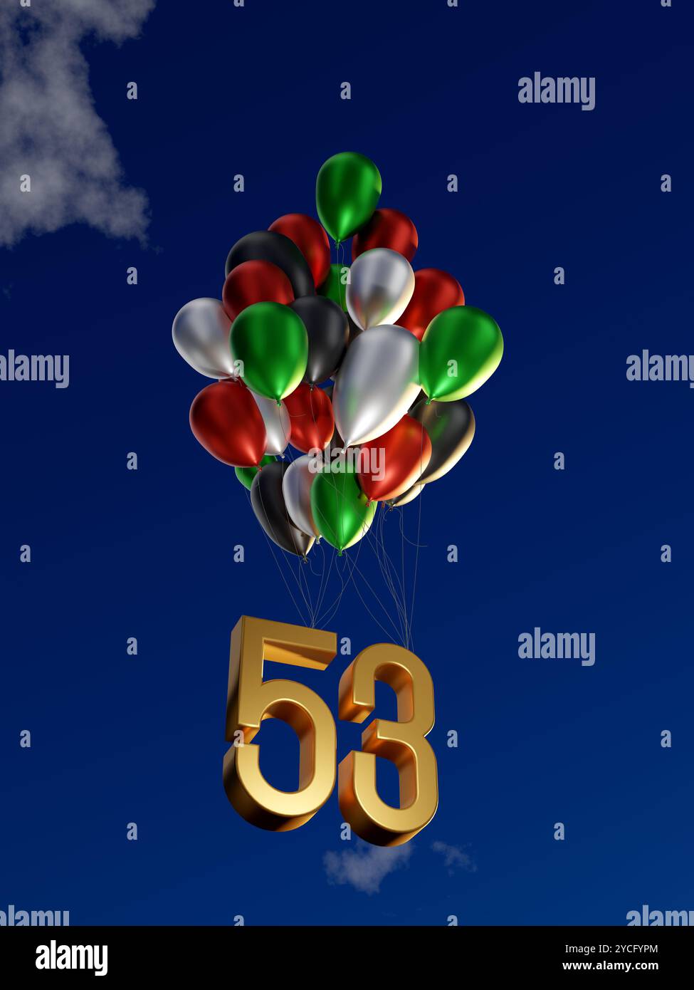 UAE's 53rd National Day Celebration with Balloons Taking off No. 53, 3D ...