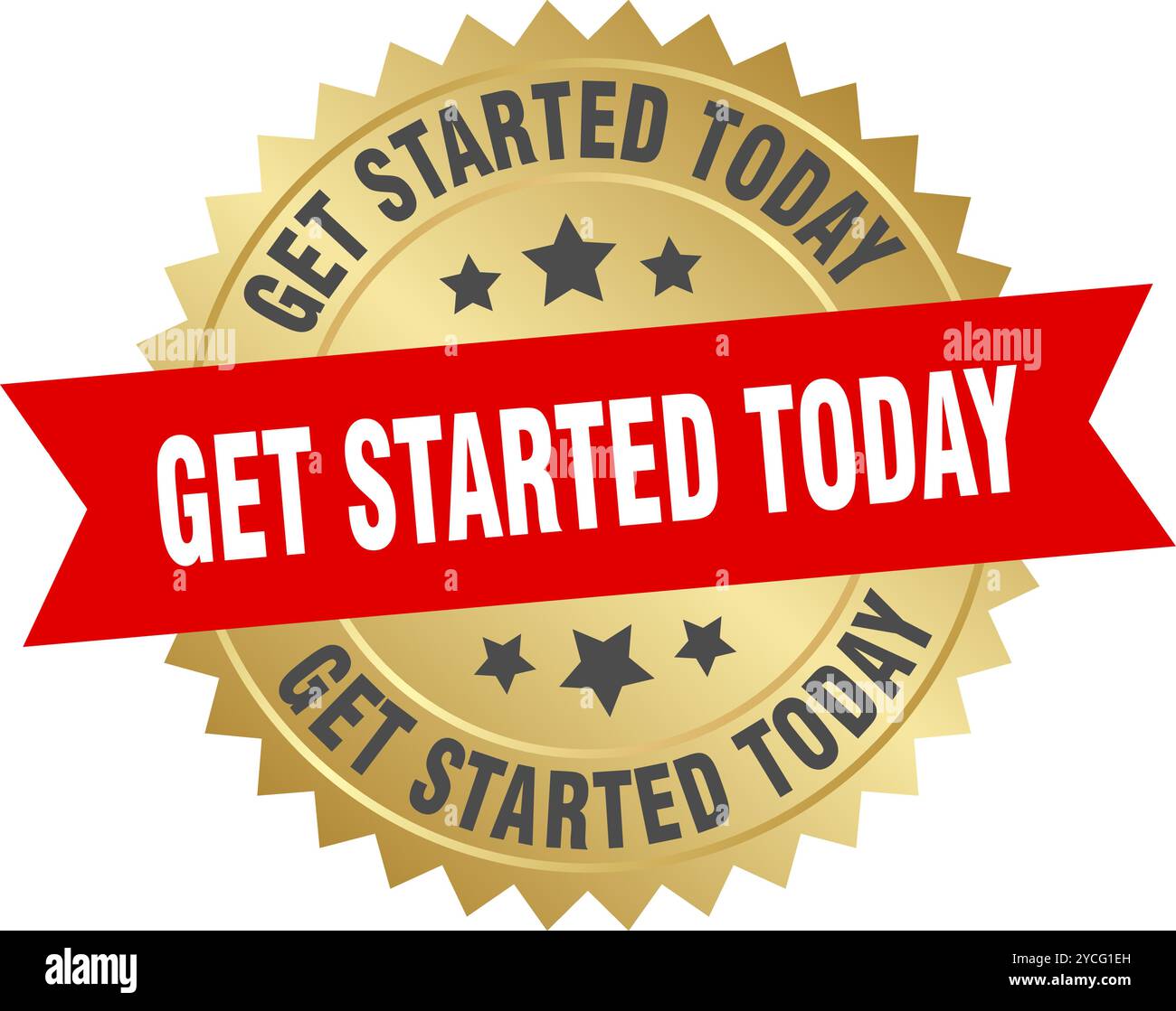get started today round red and gold label isolated on transparent ...