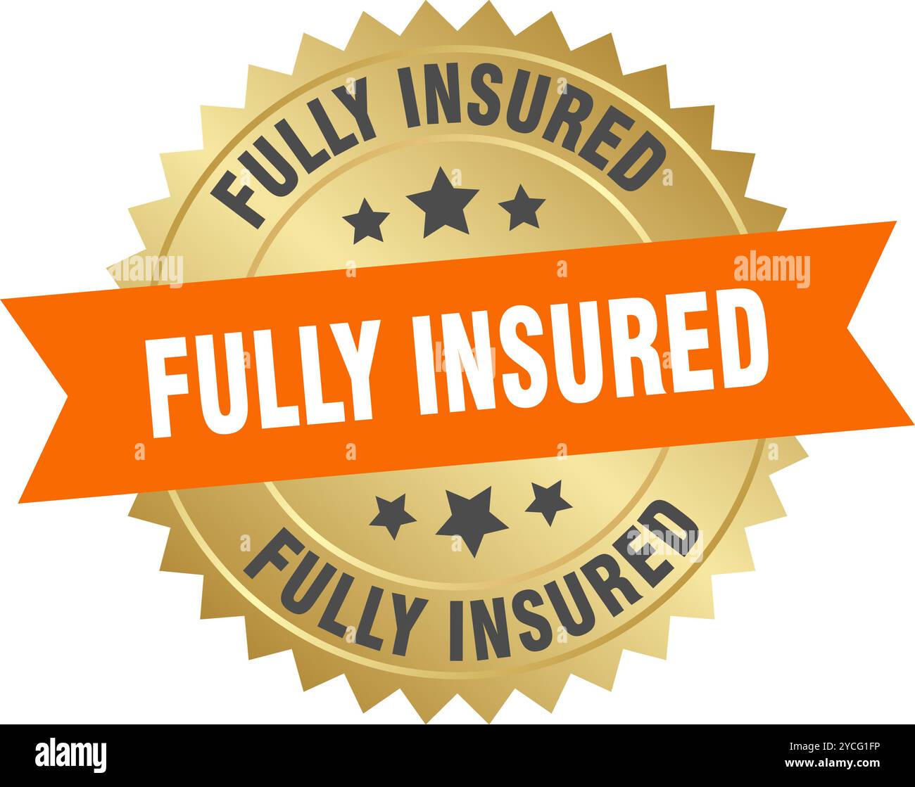 fully insured round orange and gold label isolated on transparent background. fully insured ...