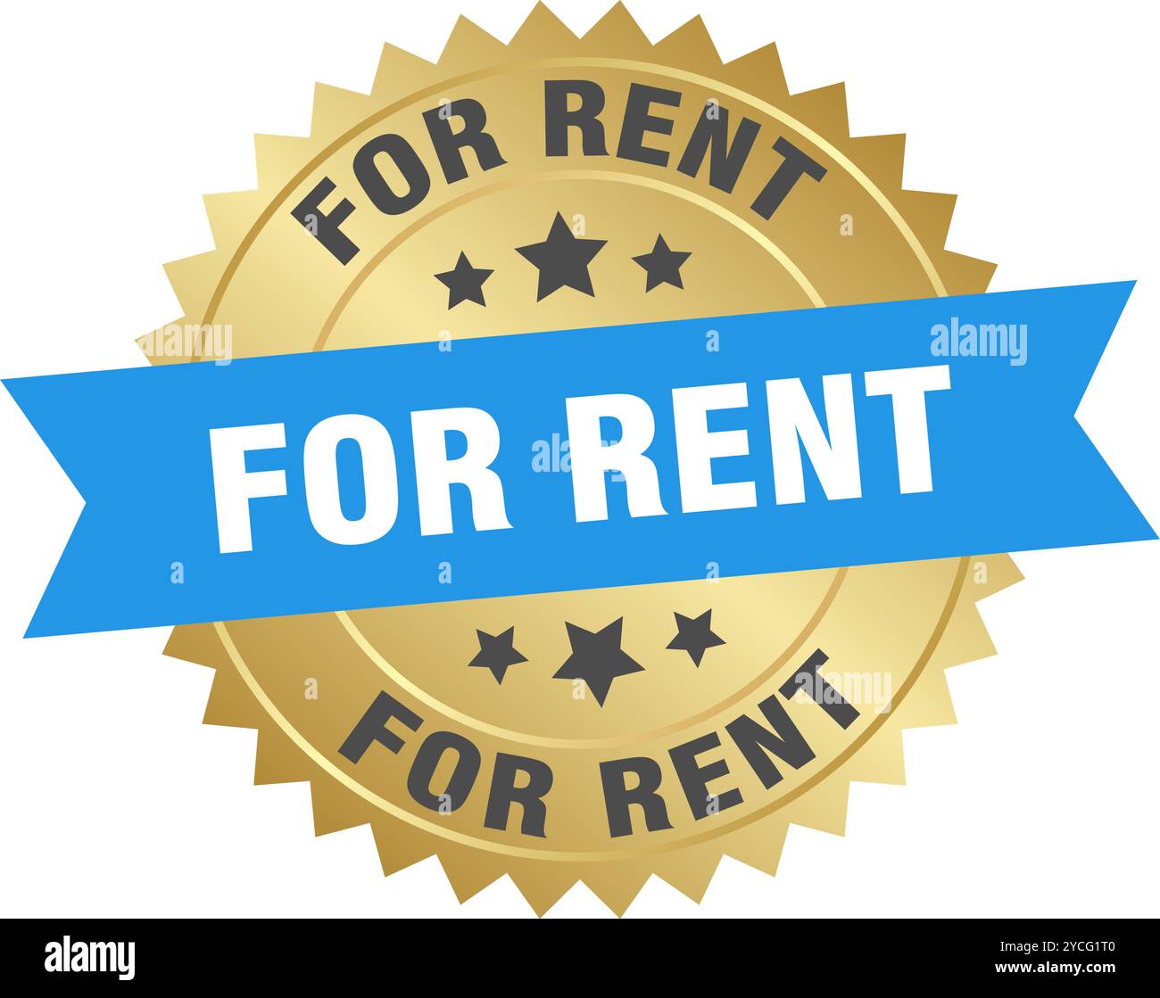 for rent round blue and gold label isolated on transparent background ...