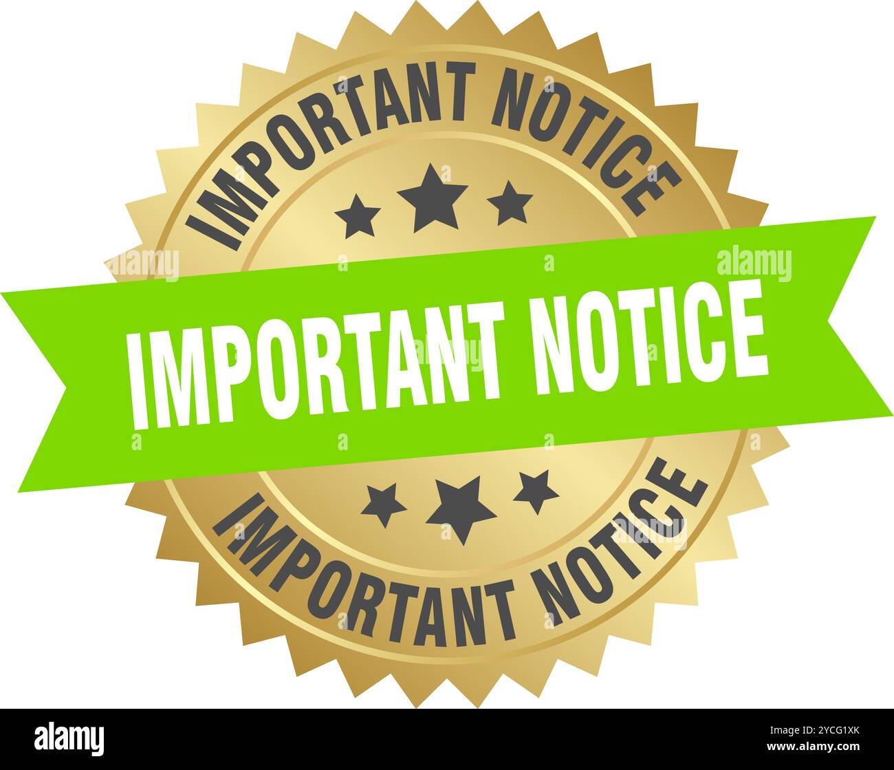 important notice round green and gold label isolated on transparent ...