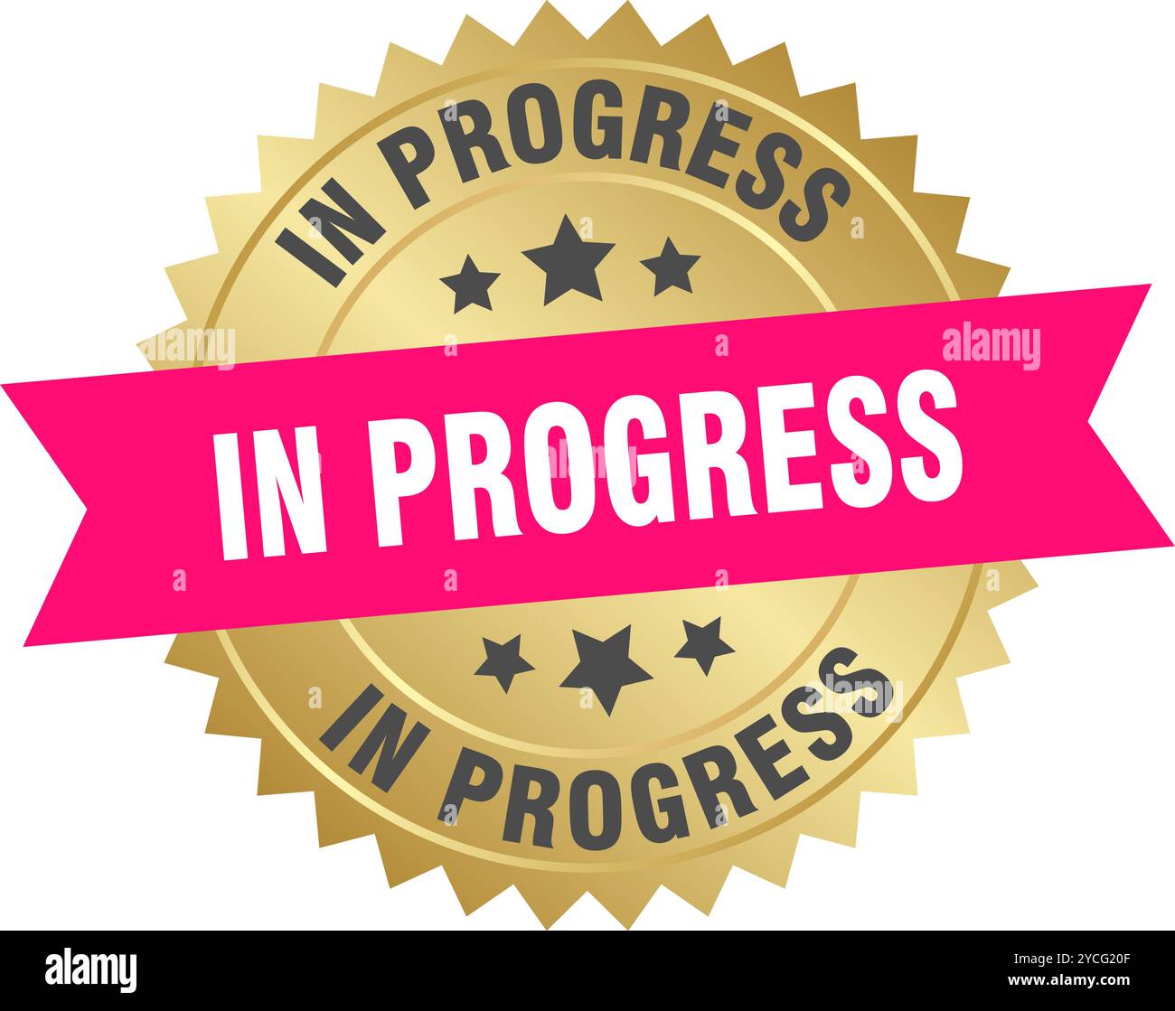 in progress round pink and gold label isolated on transparent ...