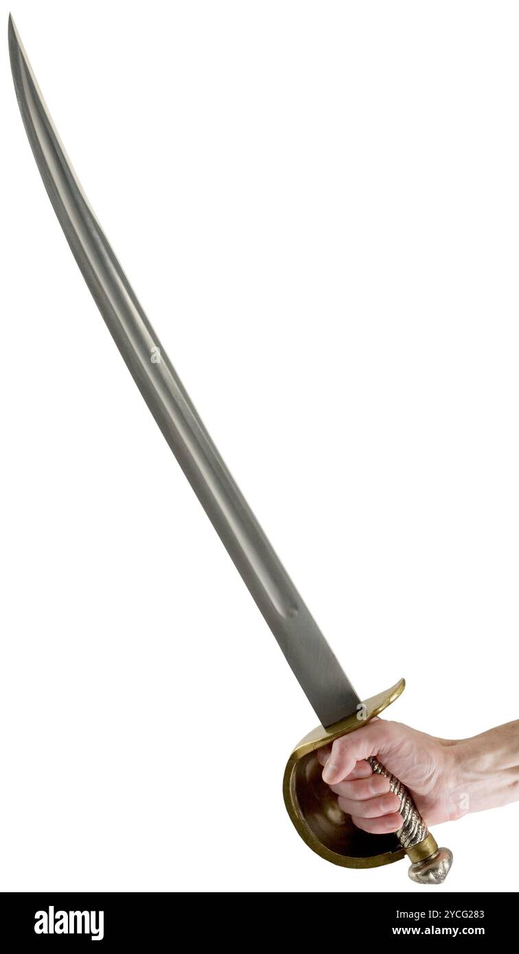 Ancient saber on male hand on the white background Stock Photo - Alamy