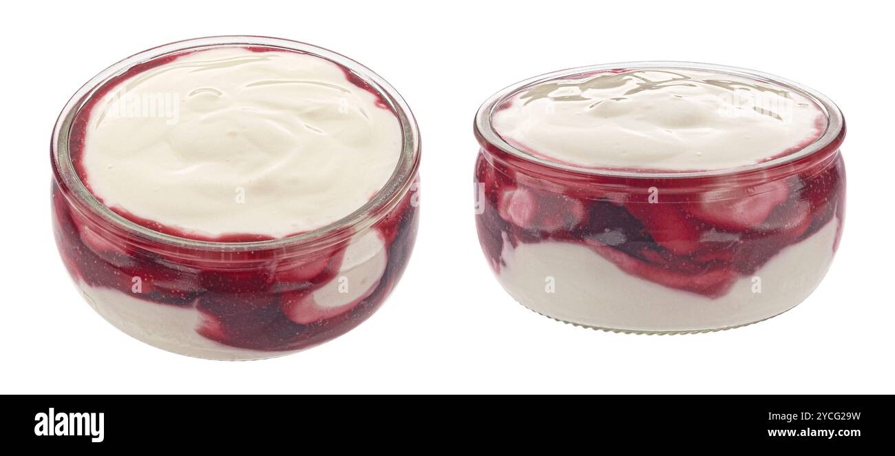 Berry layered yogurt with jam isolated on white background Stock Photo ...
