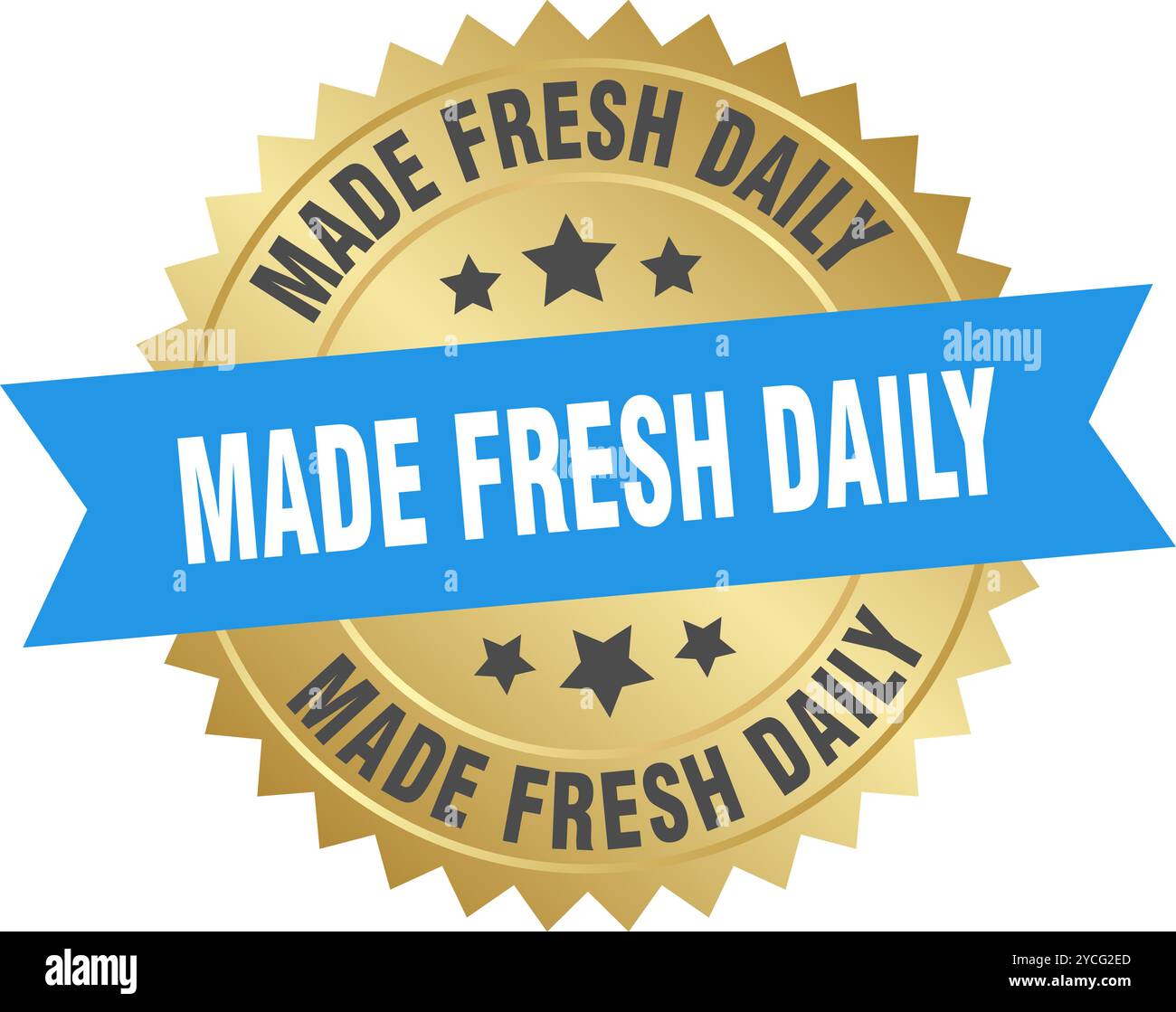 made fresh daily round blue and gold label isolated on transparent ...