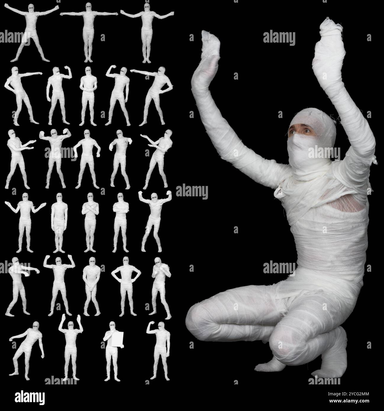 Collection of bandaged mummies isolated on black background Stock Photo ...