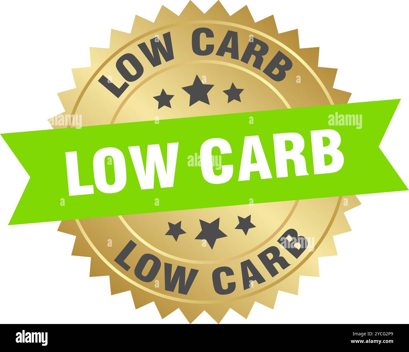 low carb round green and gold label isolated on transparent background ...