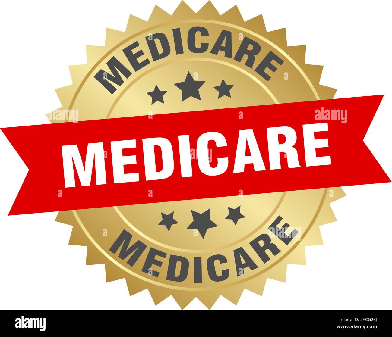 medicare round red and gold label isolated on transparent background ...