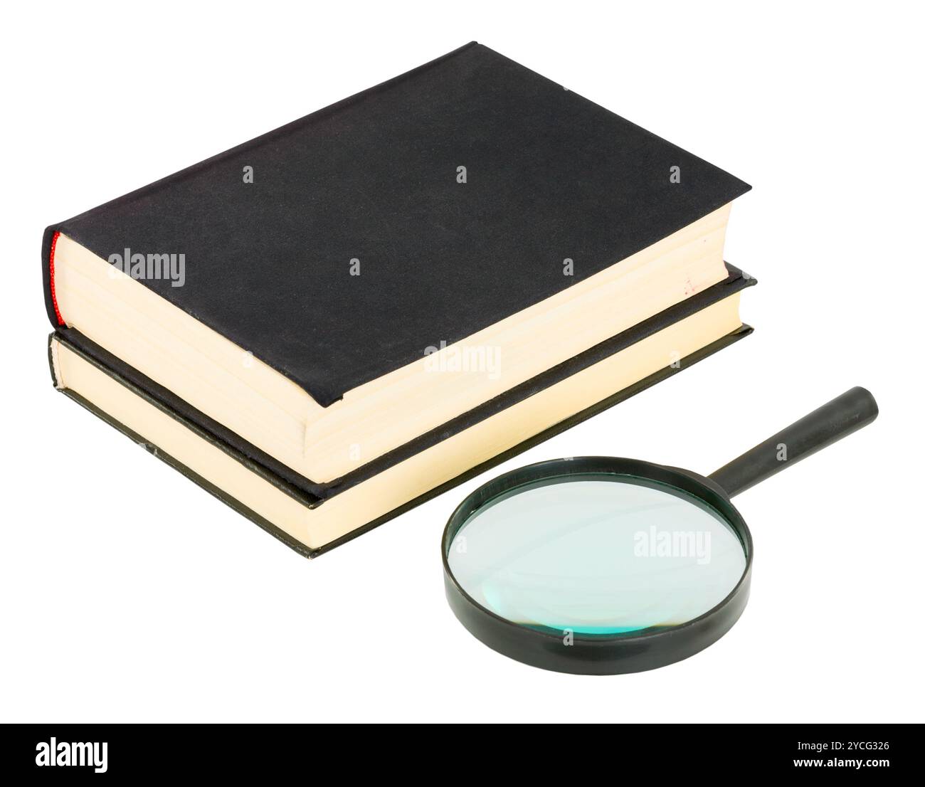 Books and magnifying glass Stock Photo - Alamy
