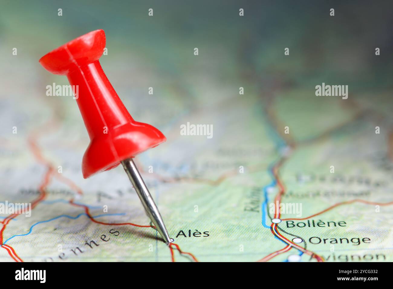 Ales, France pin on map Stock Photo - Alamy