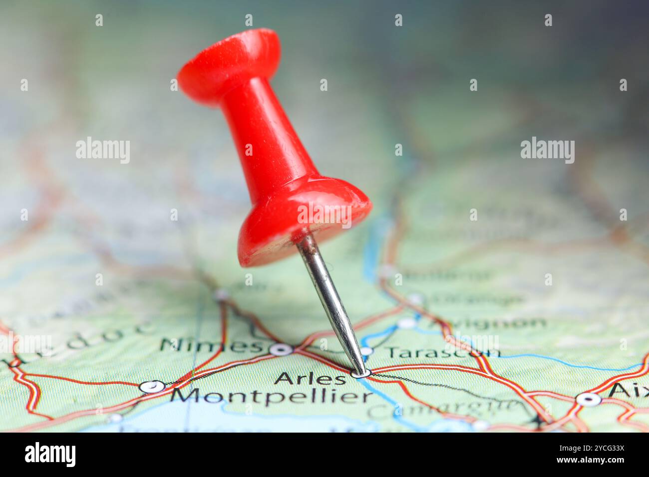 Arles, France pin on map Stock Photo - Alamy