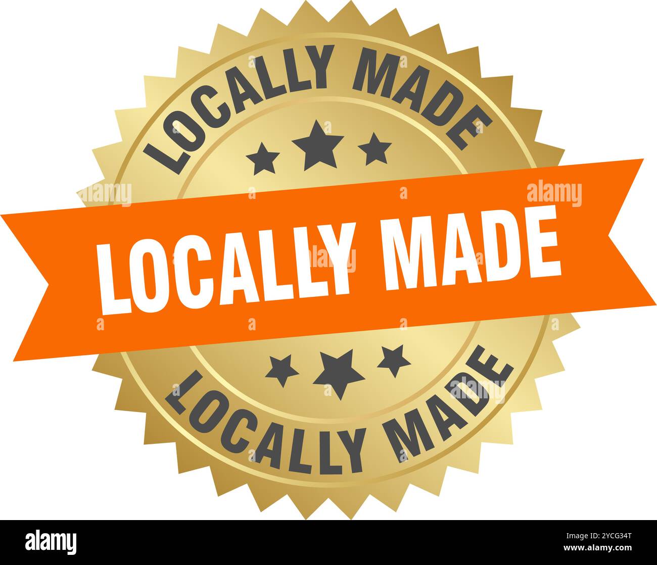 locally made round orange and gold label isolated on transparent ...