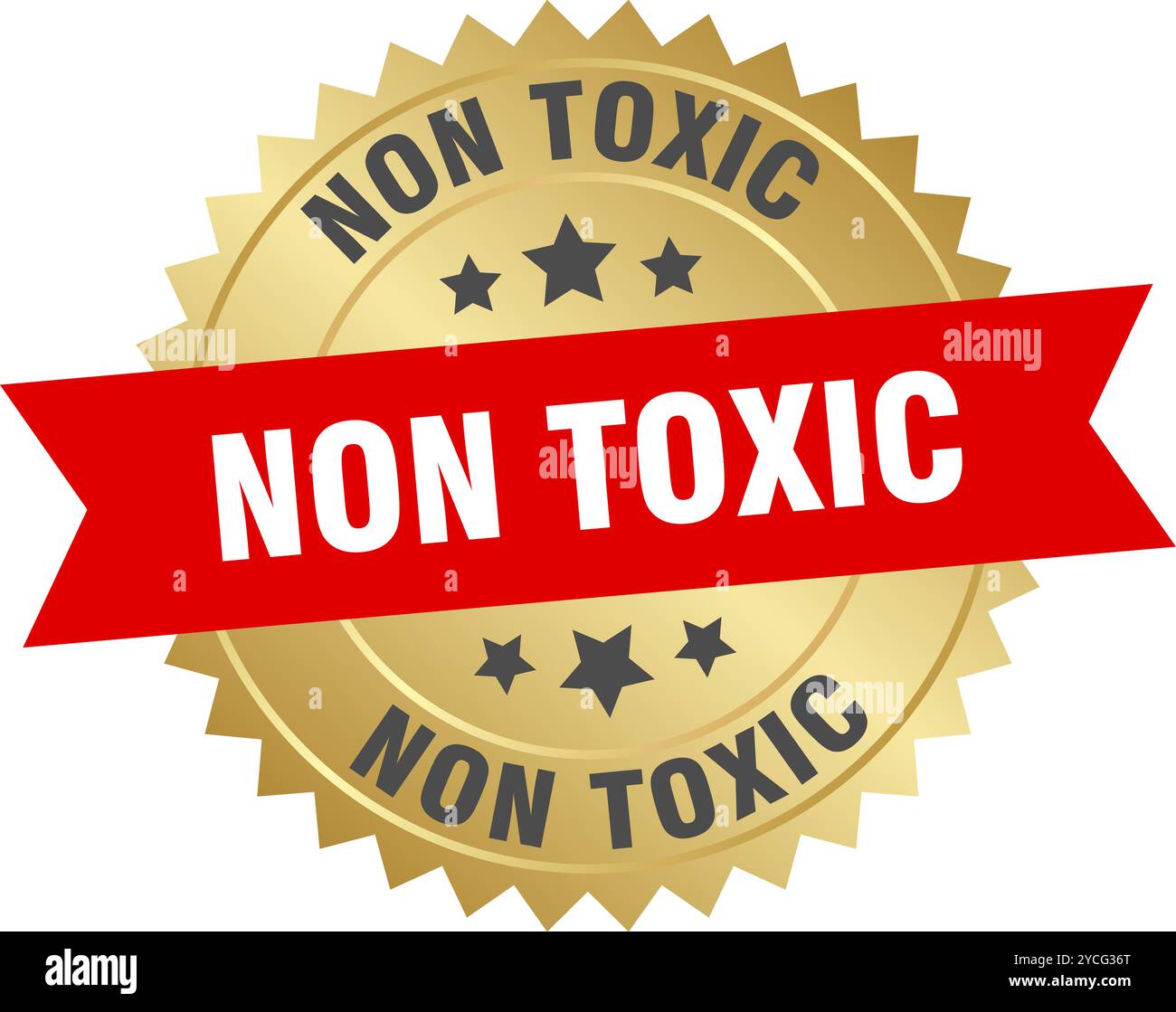 non toxic round red and gold label isolated on transparent background ...