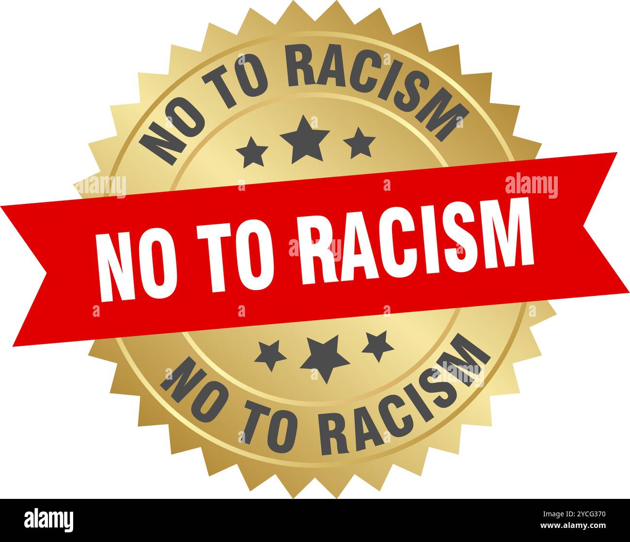 no to racism round red and gold label isolated on transparent ...