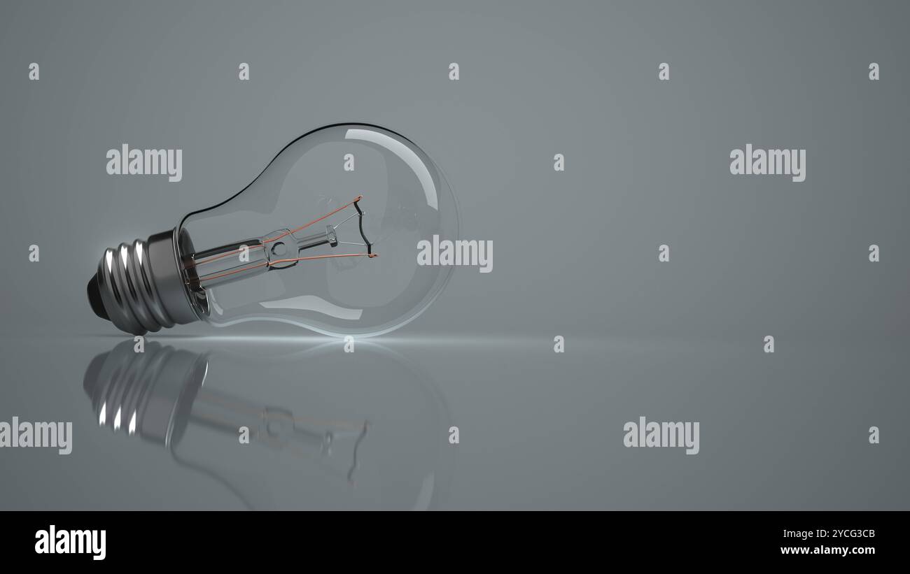 Lightbulb Grey Background A lightbulb in on the grey background. 3d ...