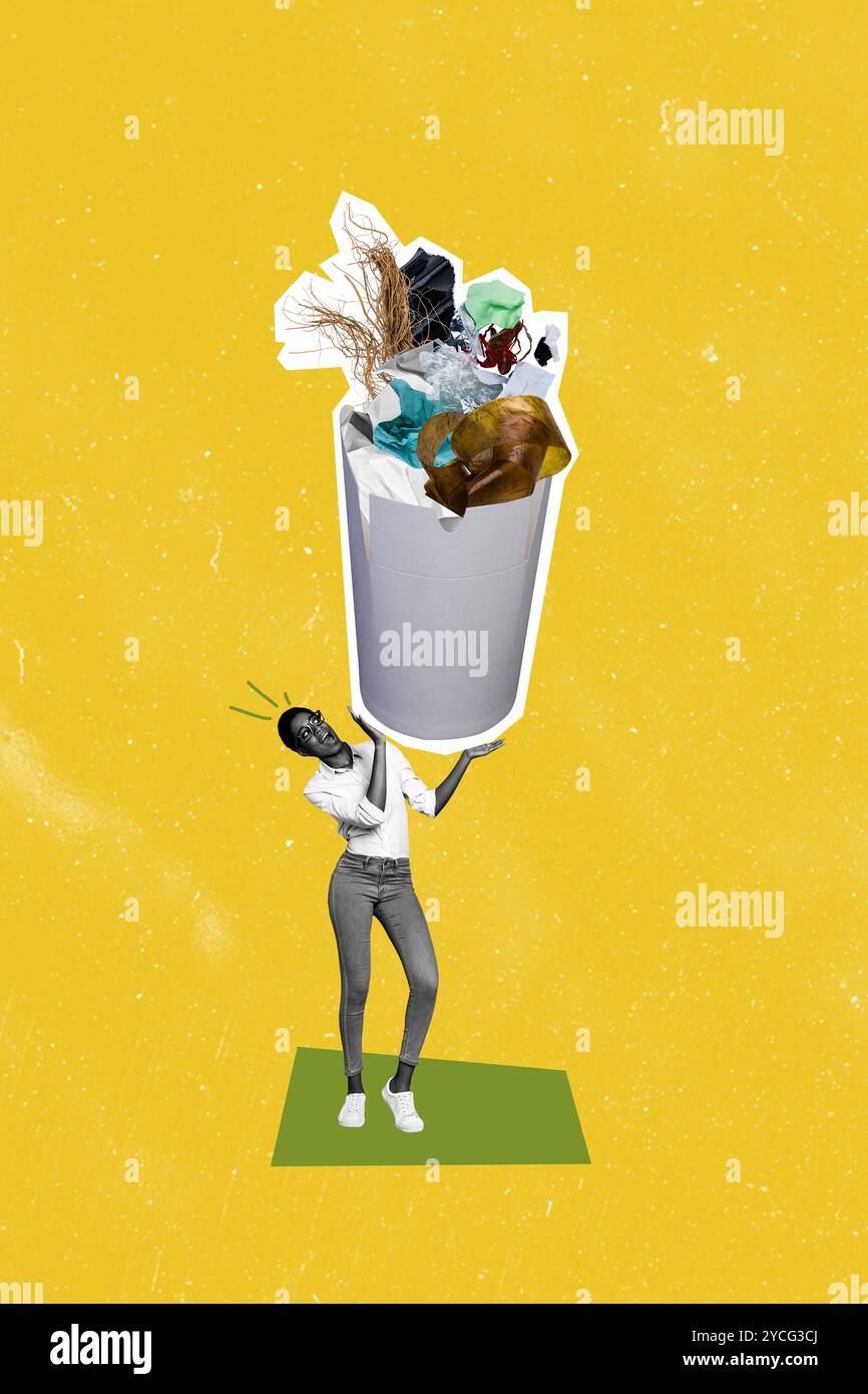 Vertical poster collage young girl rubbish bin save nature environment ...