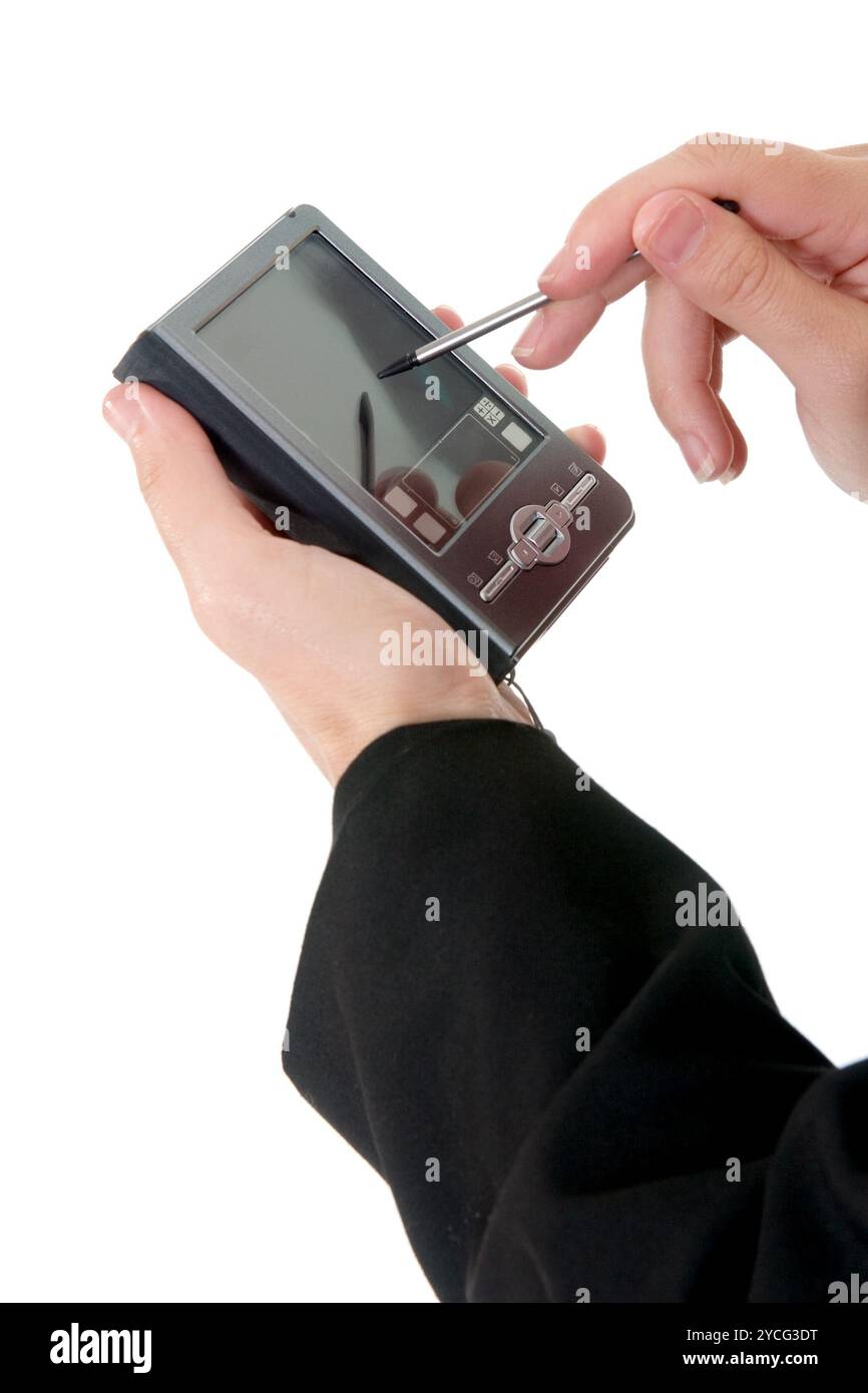 Hand holding pda and touch pen Stock Photo - Alamy