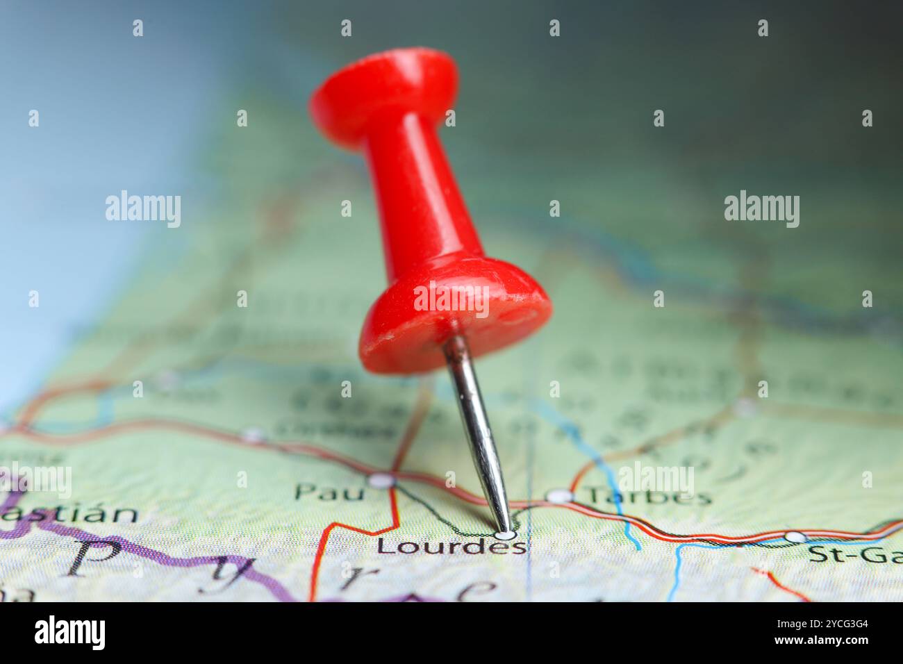 Lourdes, France pin on map Stock Photo - Alamy