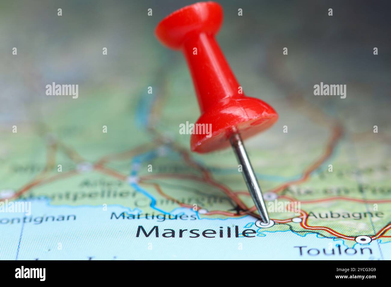Marseille, France pin on map Stock Photo - Alamy