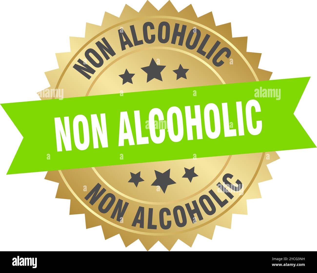 non alcoholic round green and gold label isolated on transparent ...