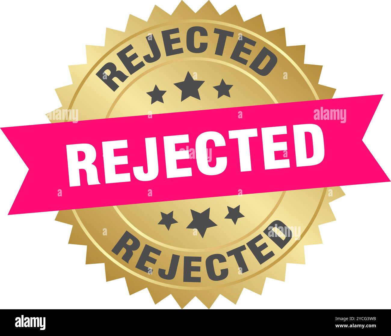 rejected round pink and gold label isolated on transparent background ...
