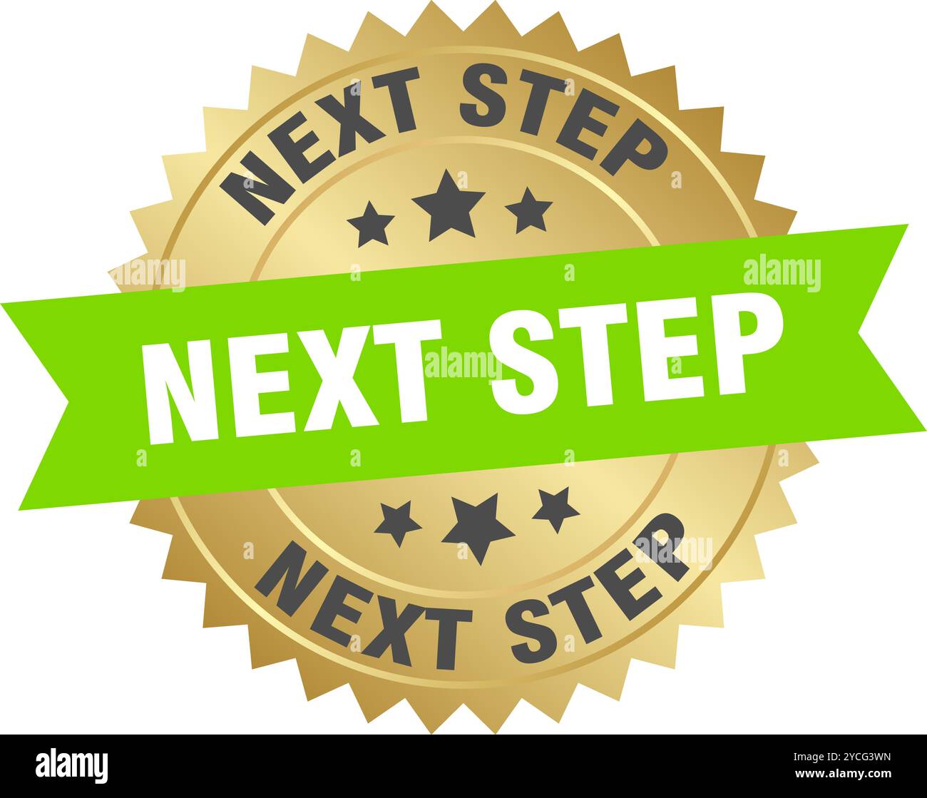 next step round green and gold label isolated on transparent background ...