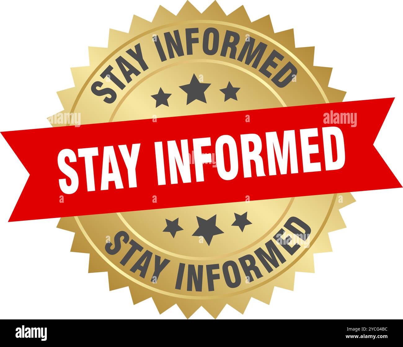 stay informed round red and gold label isolated on transparent ...