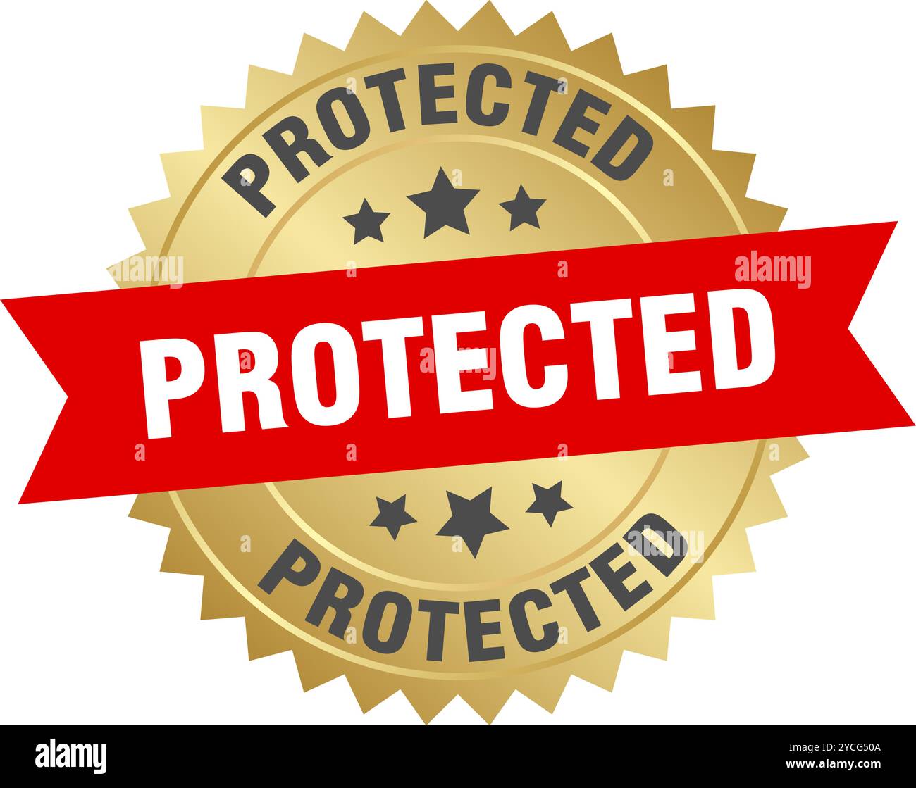 protected round red and gold label isolated on transparent background ...