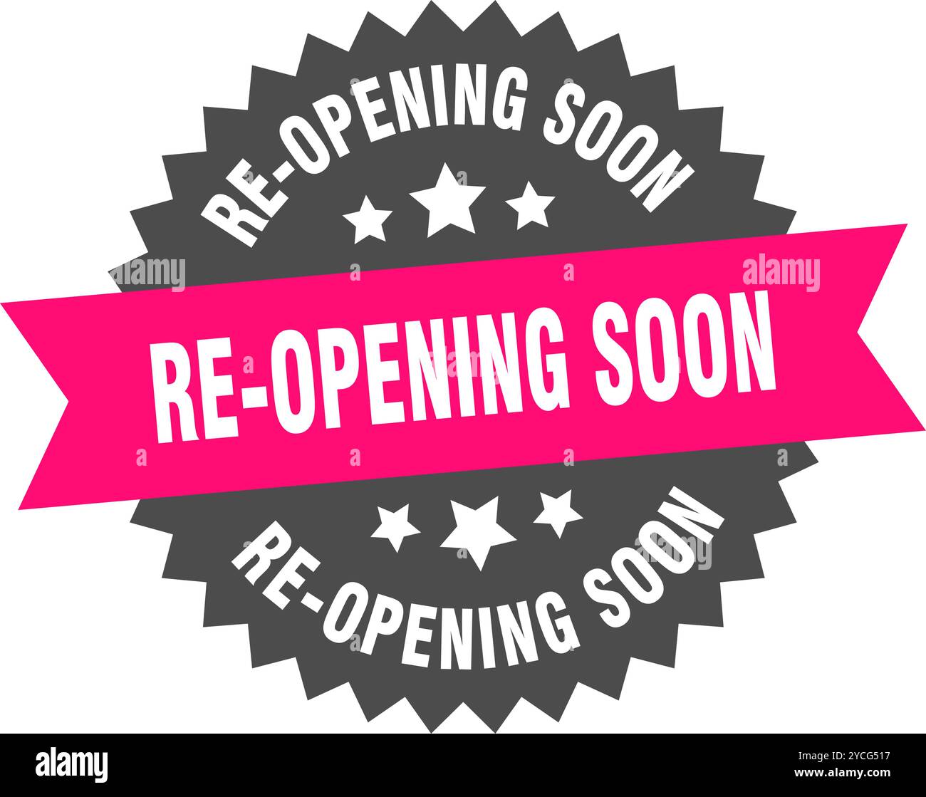 re-opening soon round pink label isolated on transparent background. re ...