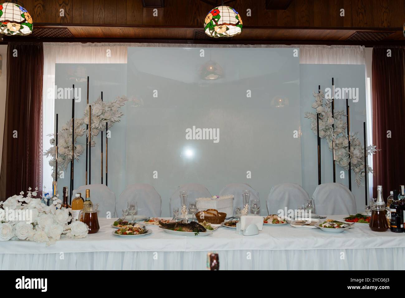 Elegant Wedding Reception Table Display with Floral Accents Stock Photo ...