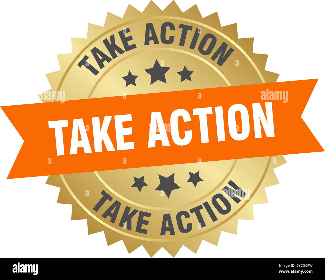 take action round orange and gold label isolated on transparent ...