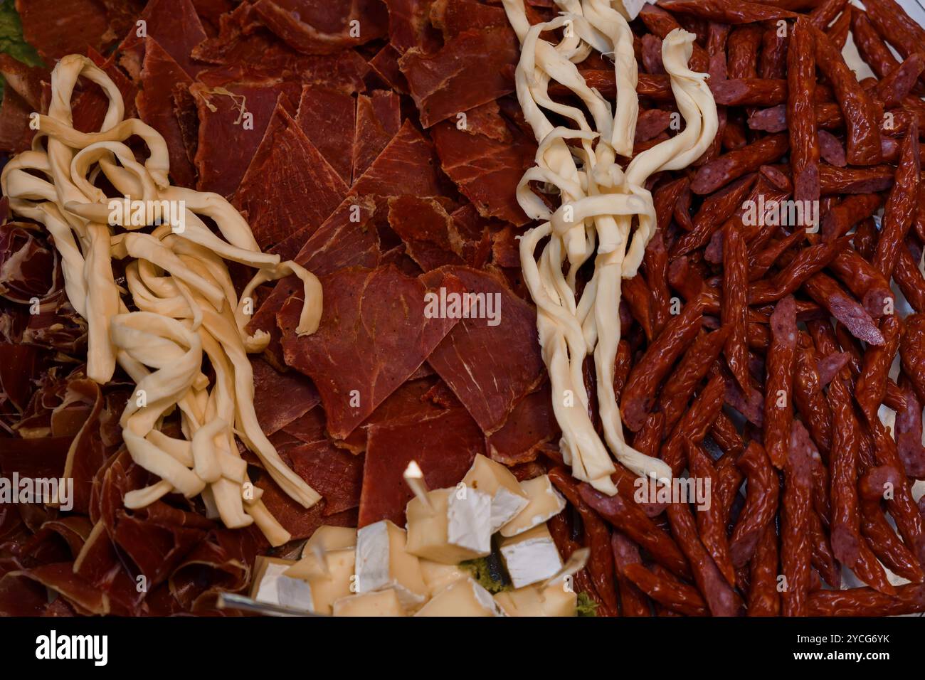 Assorted Meat and Cheese Platter with Dried Meats and Cheese Strips ...