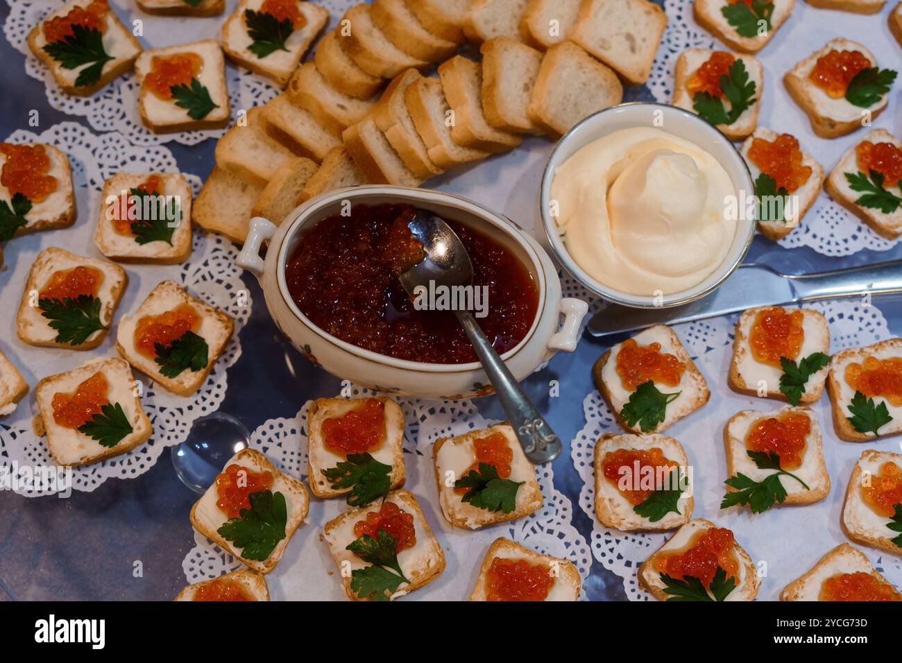 Elegant Appetizer Platter with Caviar and Cream Stock Photo - Alamy