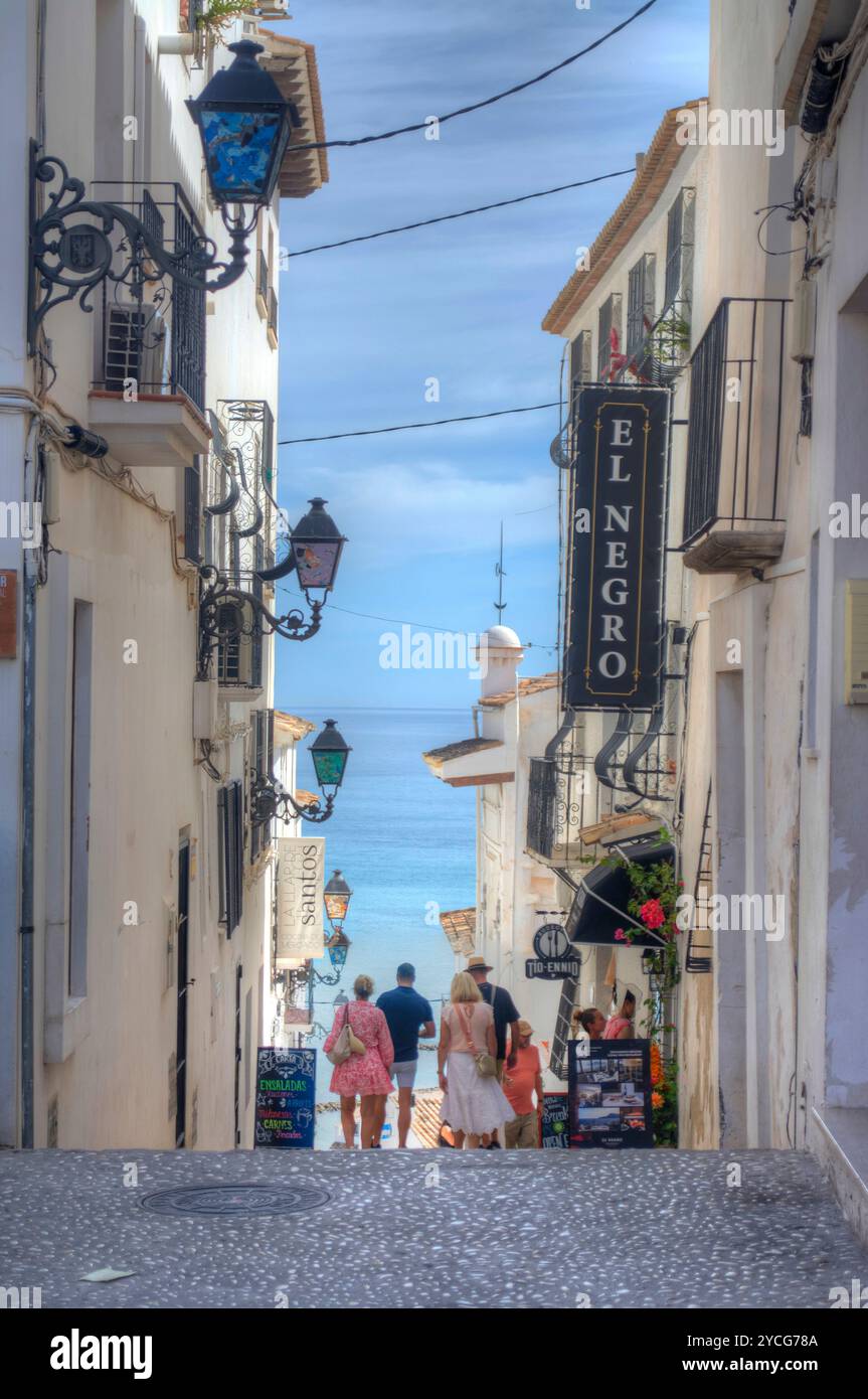 Traditional Spanish narrow street in the town of Altea in the Province ...