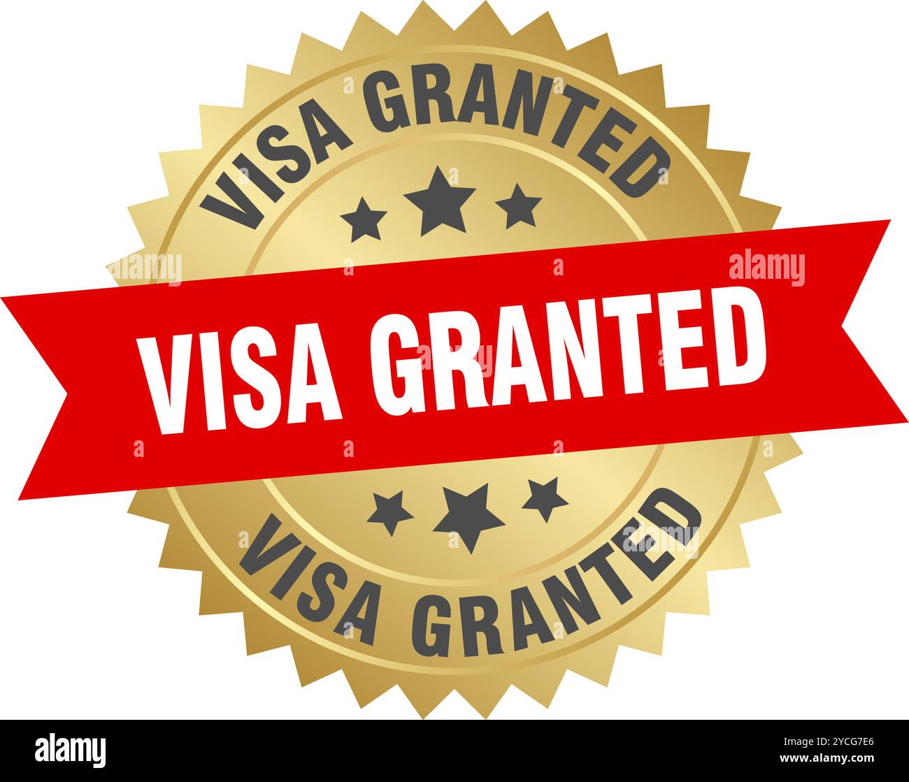 visa granted round red and gold label isolated on transparent ...