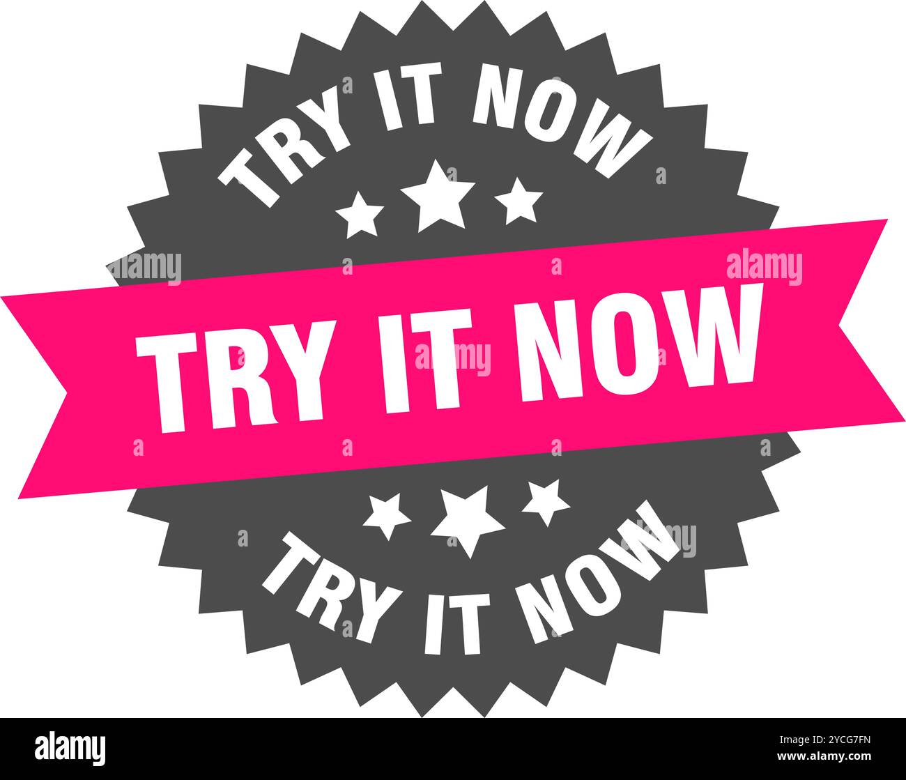 try it now round pink label isolated on transparent background. try it ...