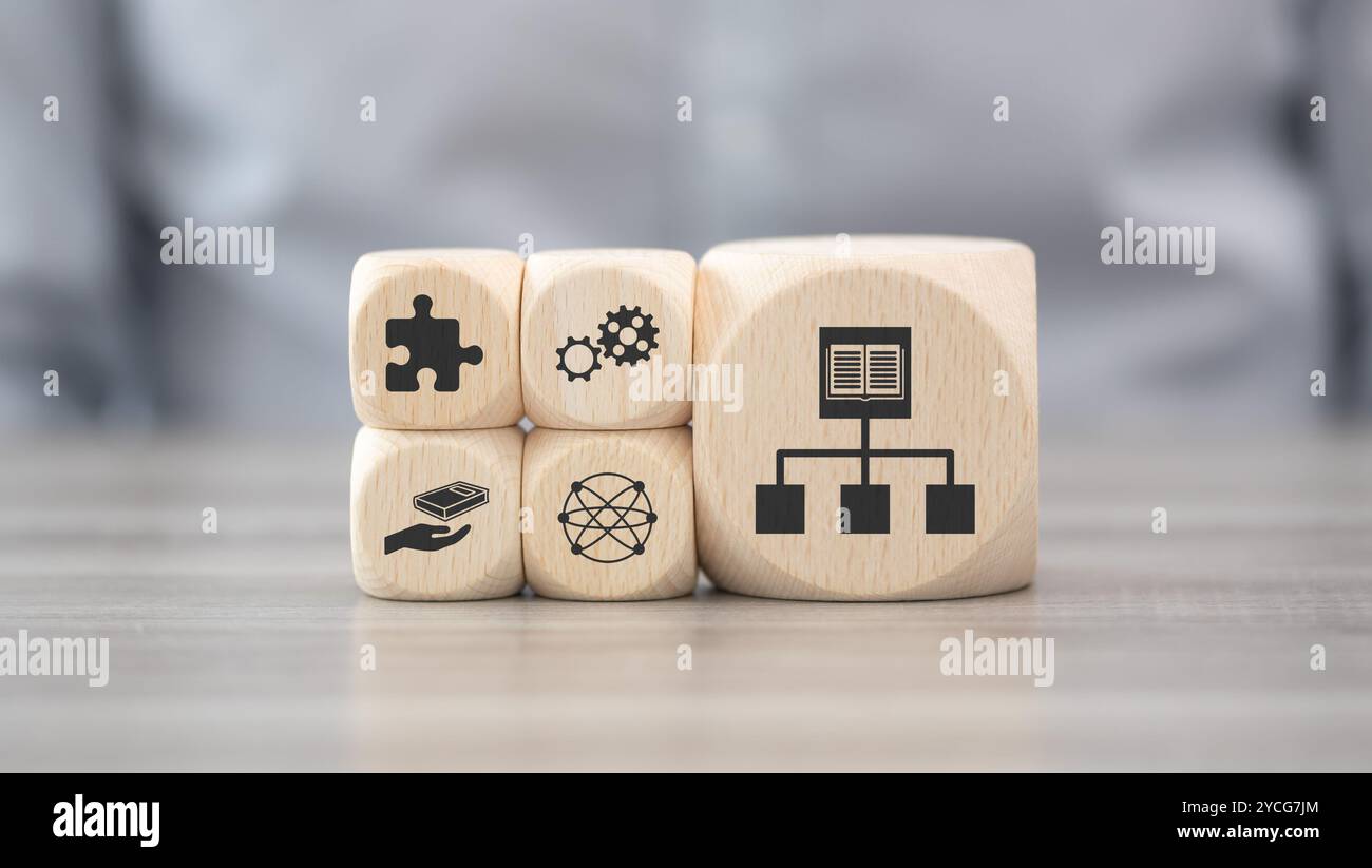 Wooden blocks with symbol of knowledge sharing concept Stock Photo - Alamy
