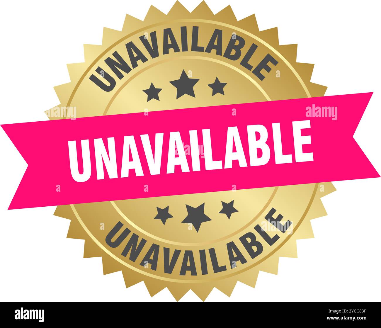 unavailable round pink and gold label isolated on transparent ...
