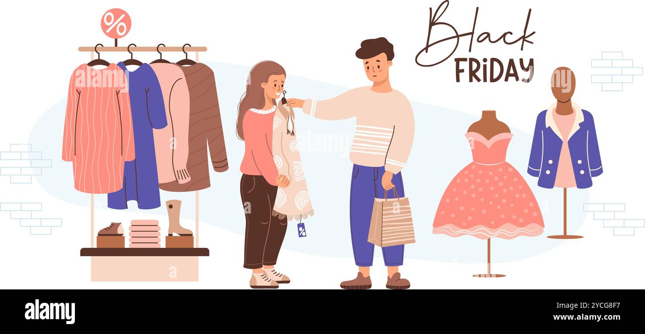 Couple try clothes Stock Vector Images - Alamy