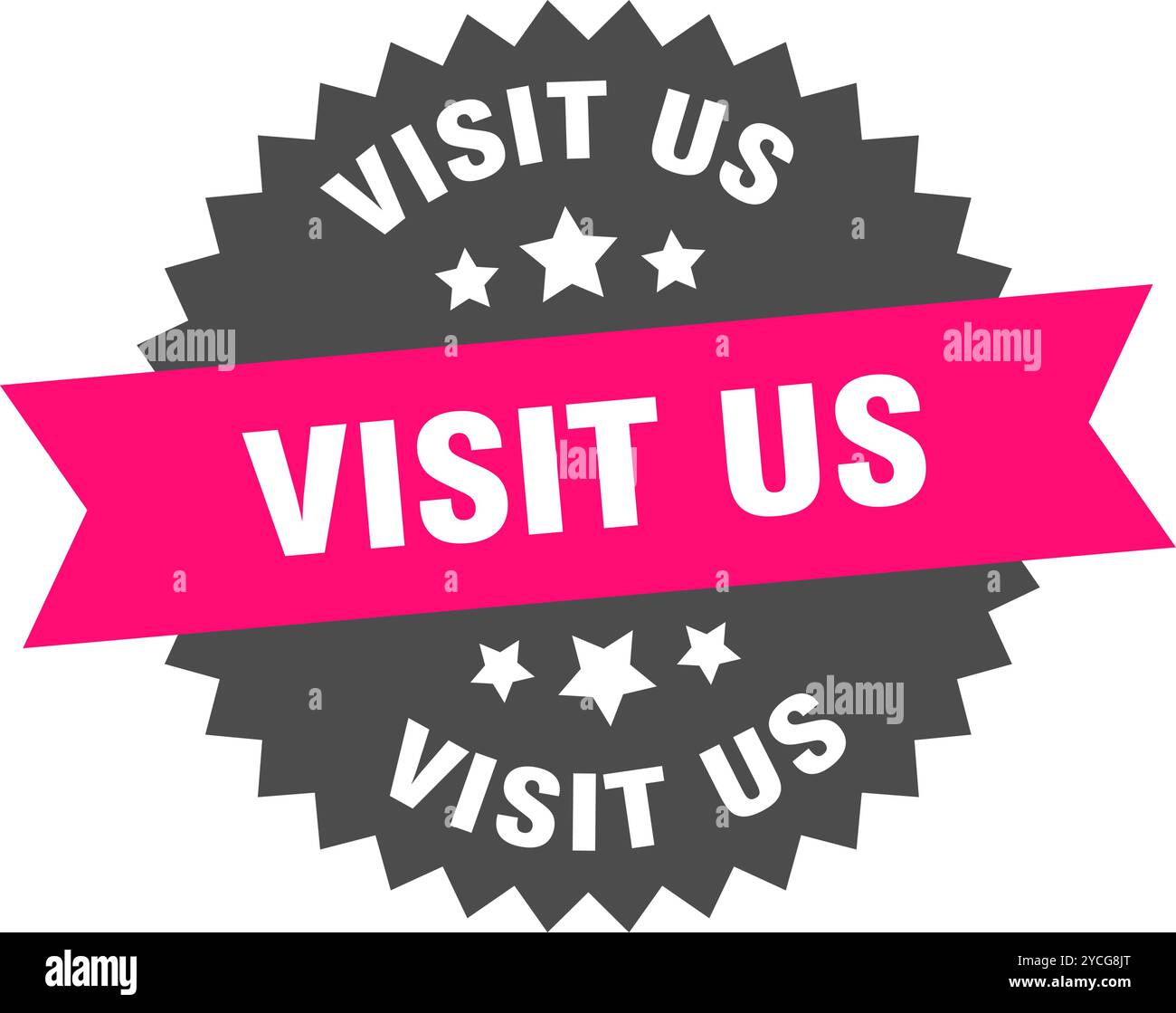 visit us round pink label isolated on transparent background. visit us ...