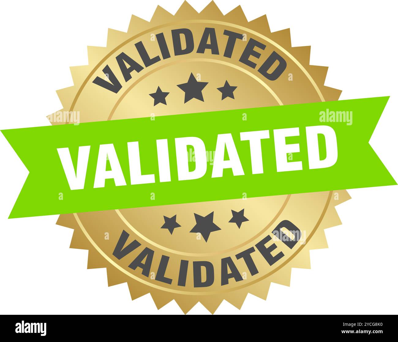 validated round green and gold label isolated on transparent background ...