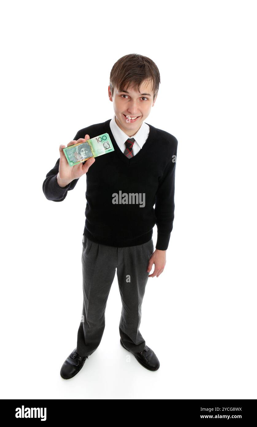 Happy teen boy holding money Stock Photo - Alamy