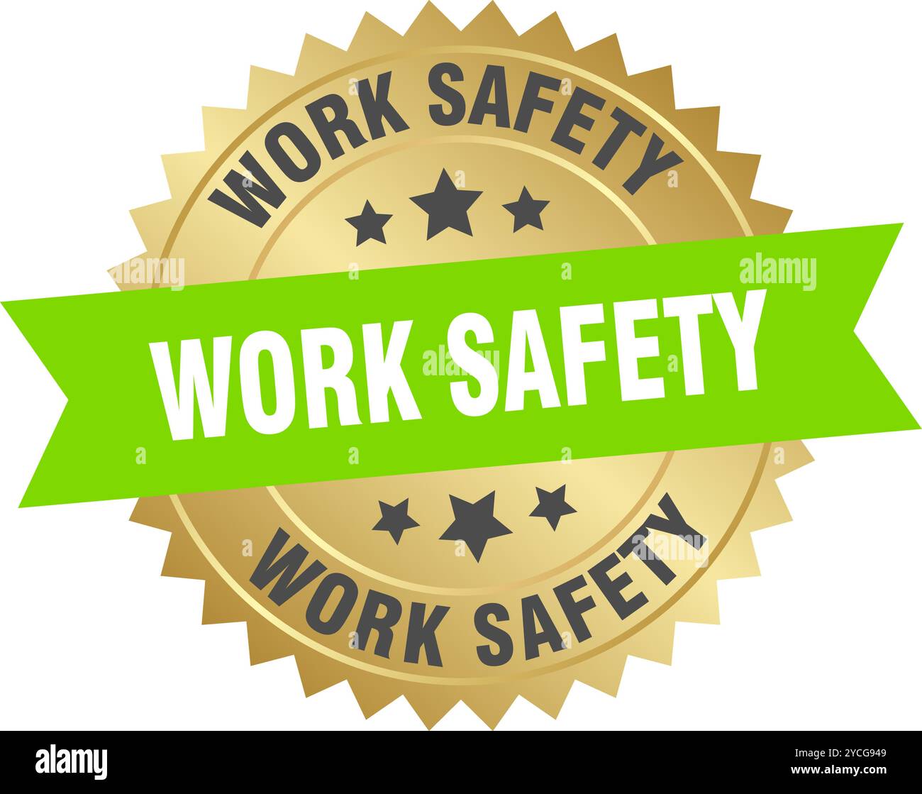 work safety round green and gold label isolated on transparent ...