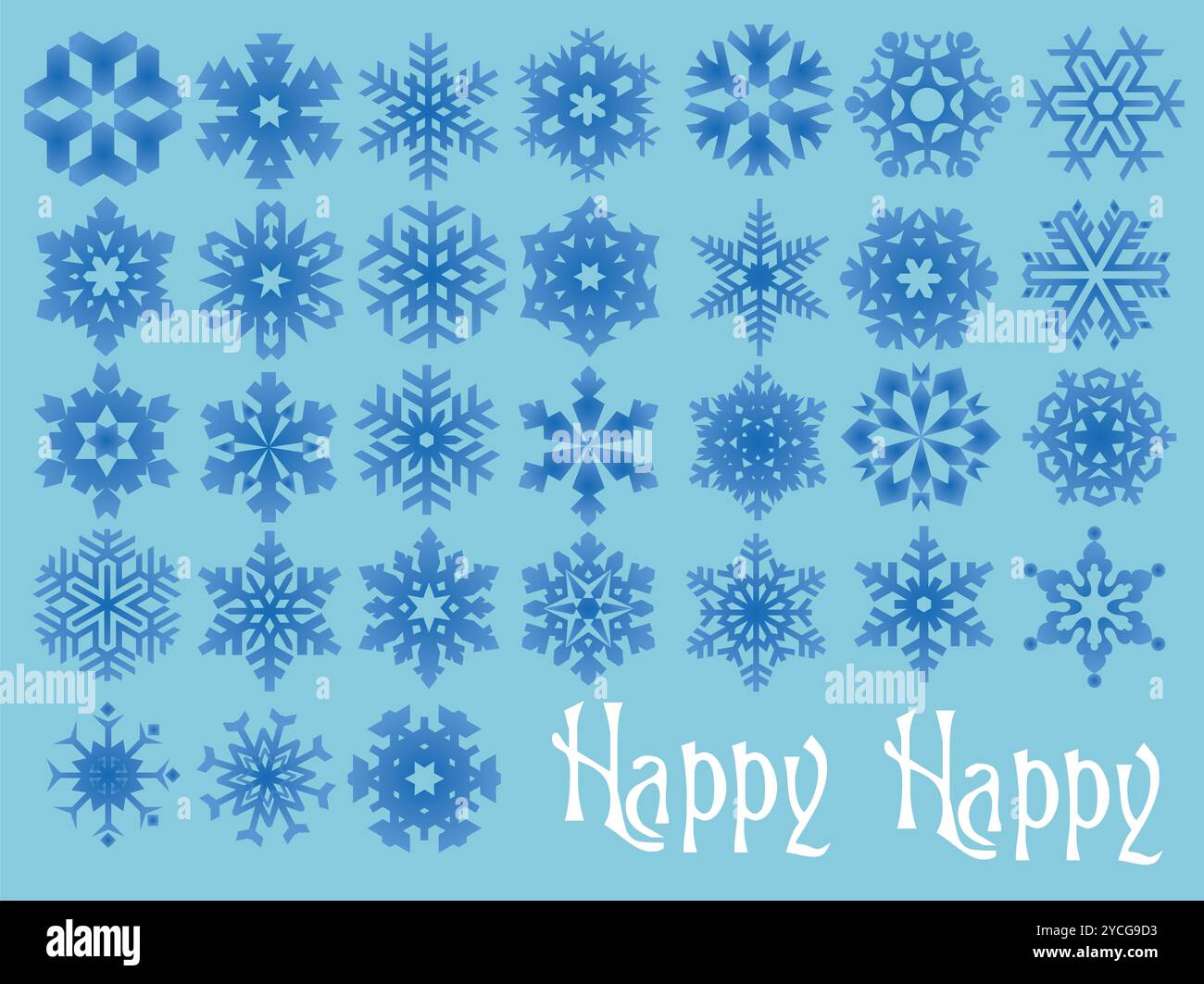 Blue background with a large collection of snowflakes. The snowflakes ...