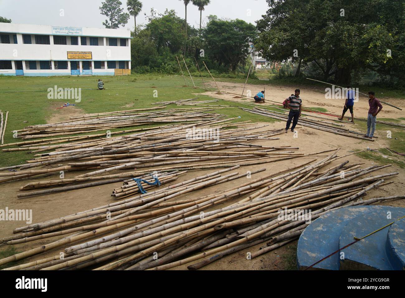 A pandal is being erected at the ground of the Baidyapur Ranjan Club ...